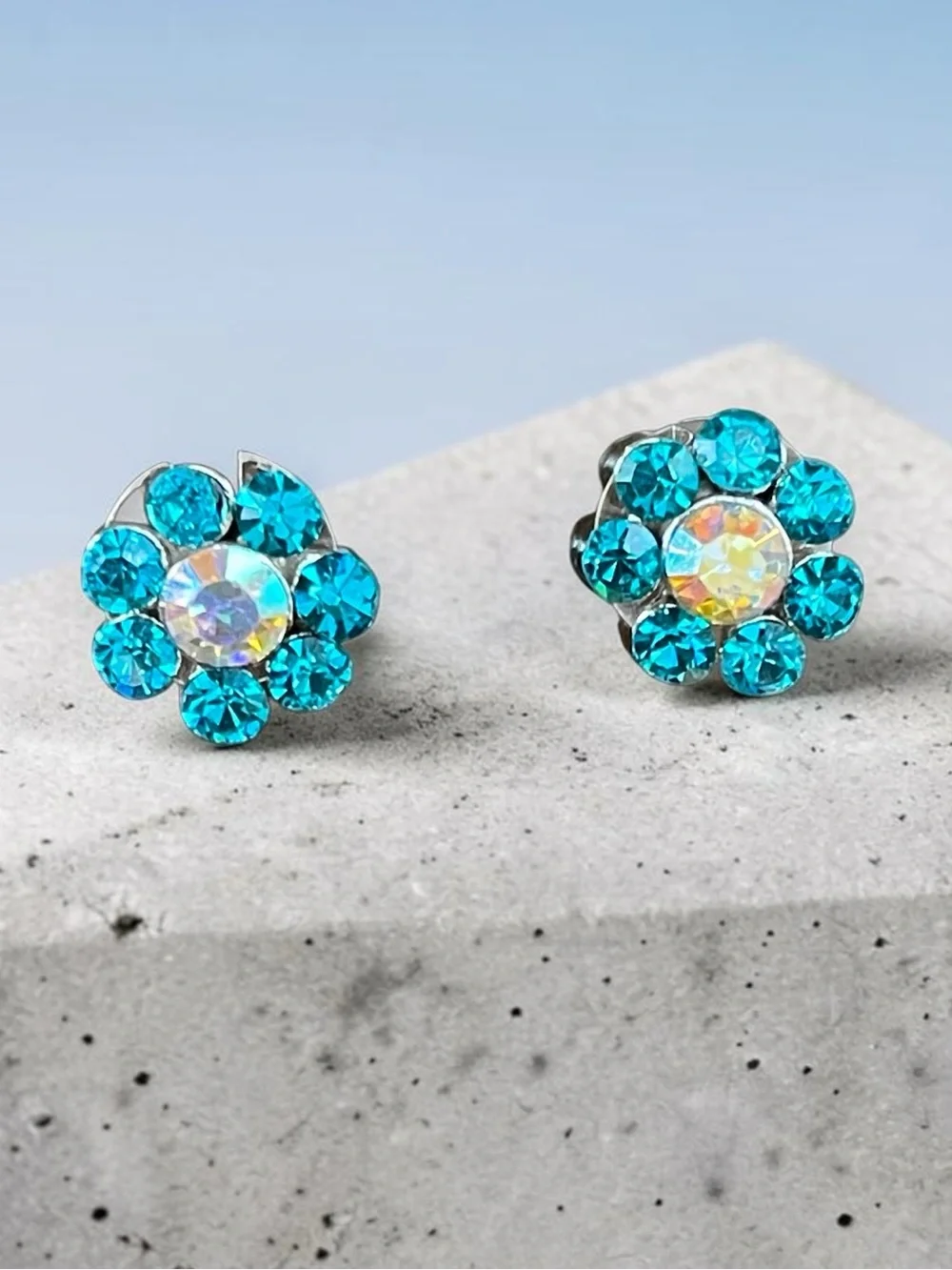 Jewelry | Vintage Style Turquoise Blue Aurora Borealis Crystal Flower ...